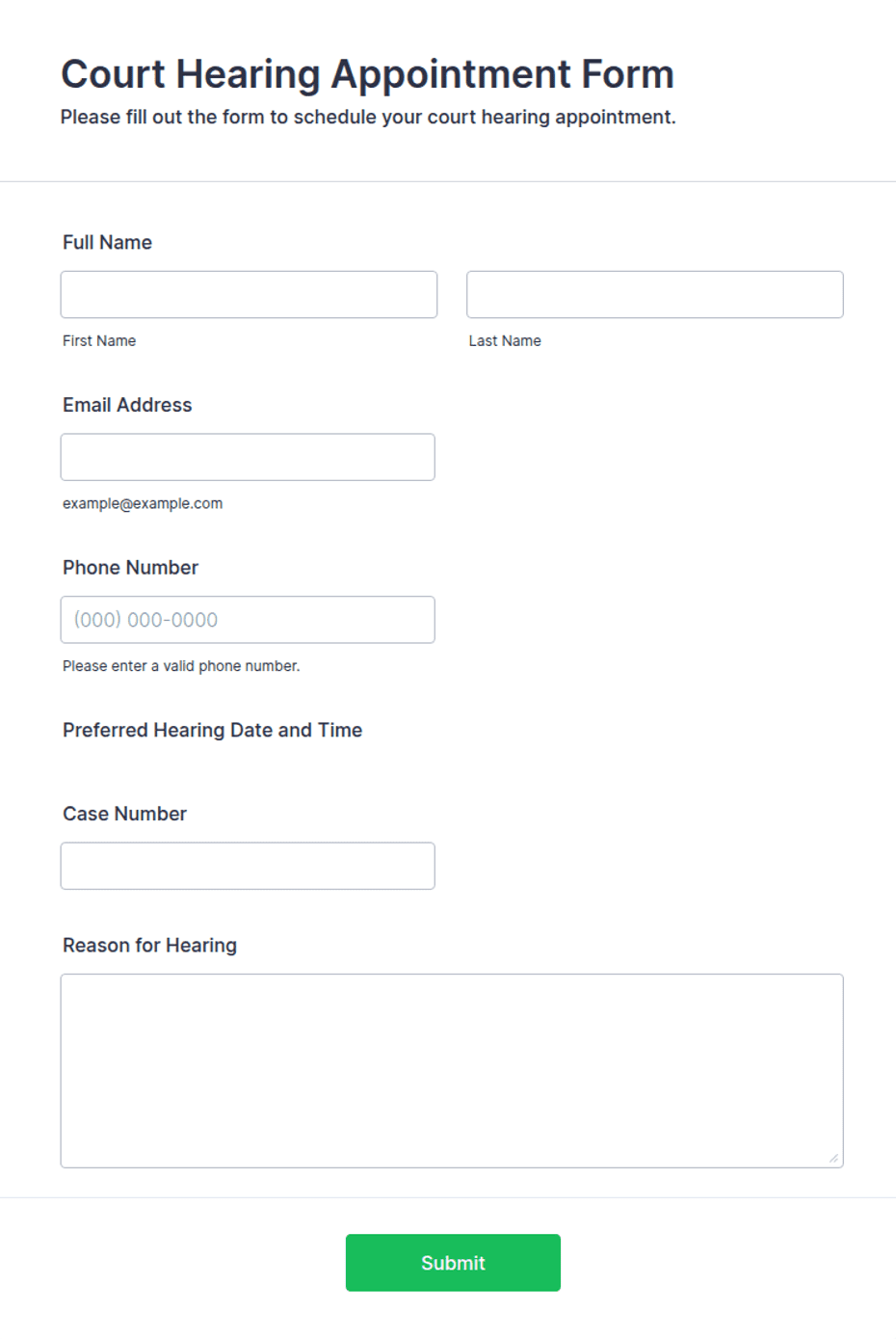 Court Hearing Appointment Form Template | Jotform