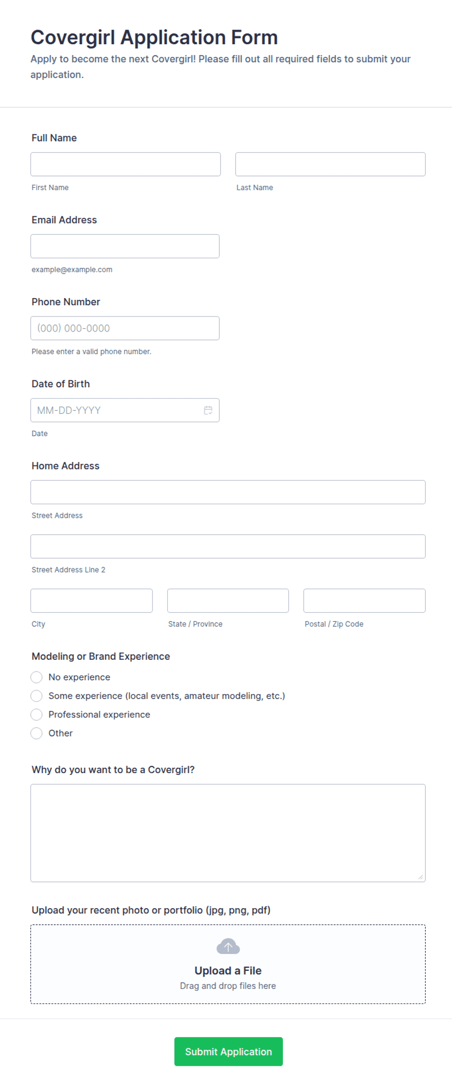 Covergirl Application Form Template | Jotform
