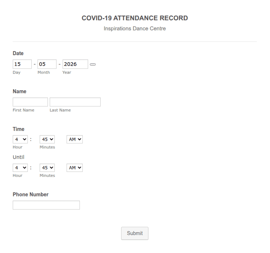 Covid-19 Attendance Record Form Template | Jotform