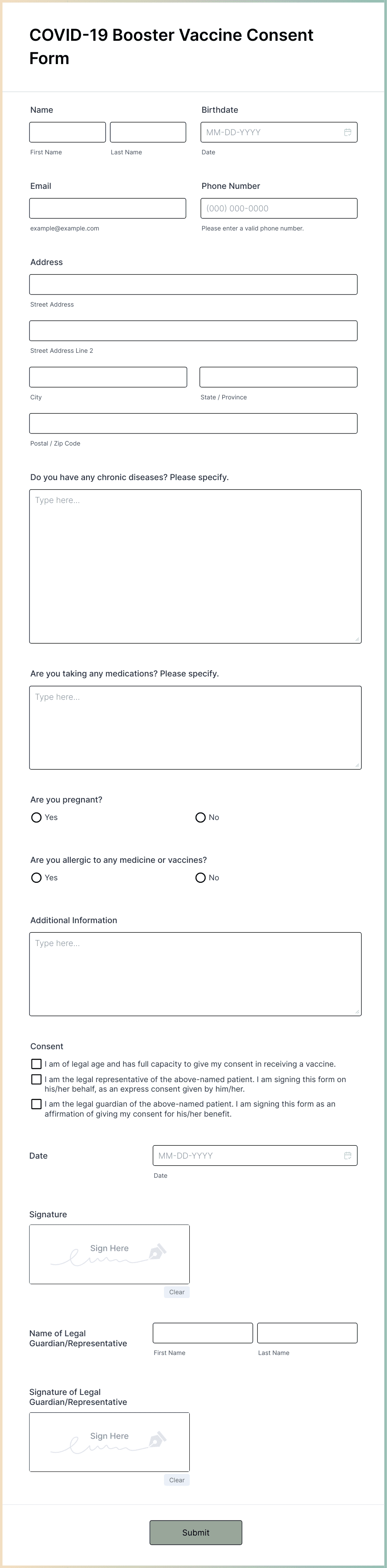 COVID-19 Booster Vaccine Consent Form Template | Jotform