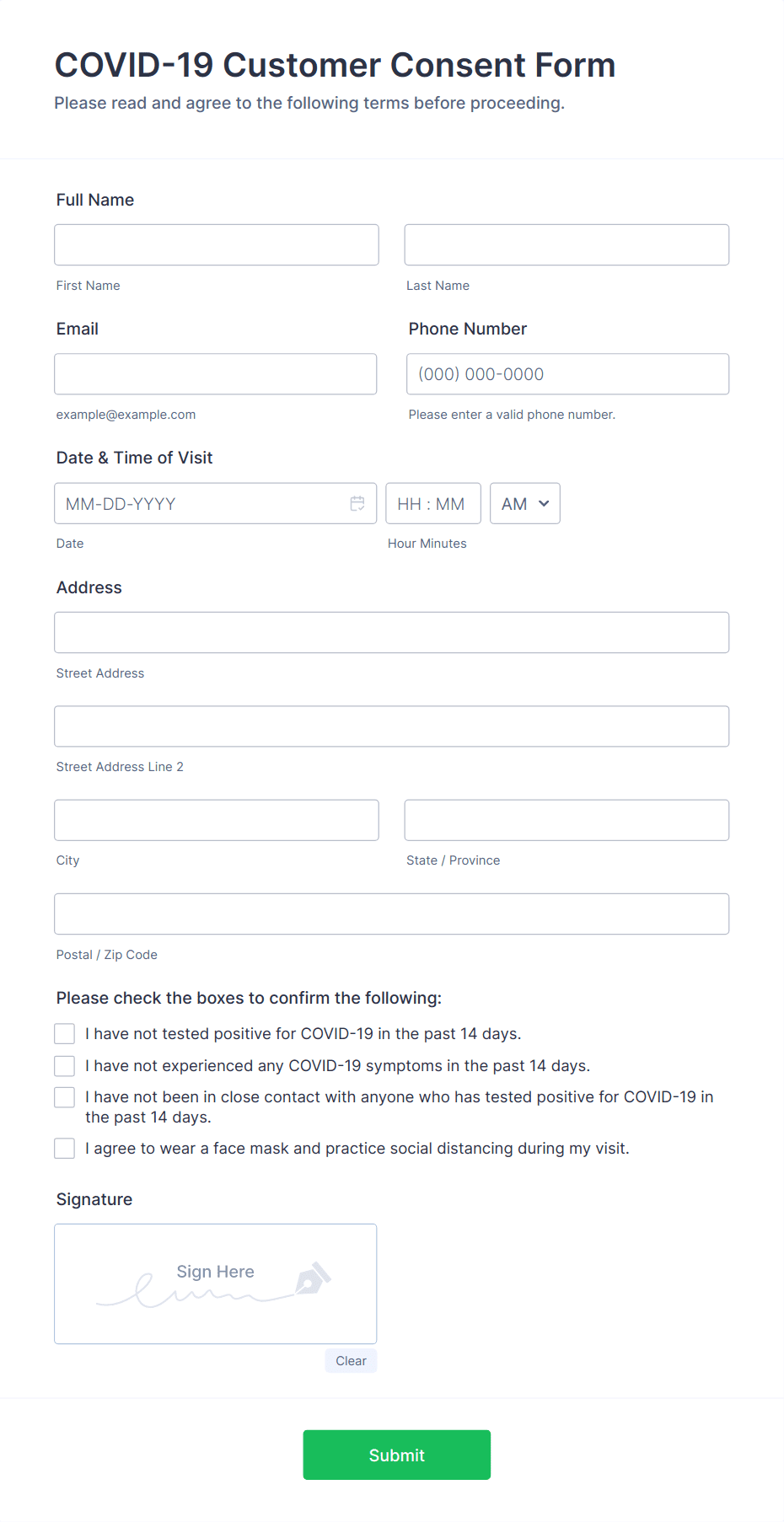 COVID-19 Customer Consent Form Template | Jotform