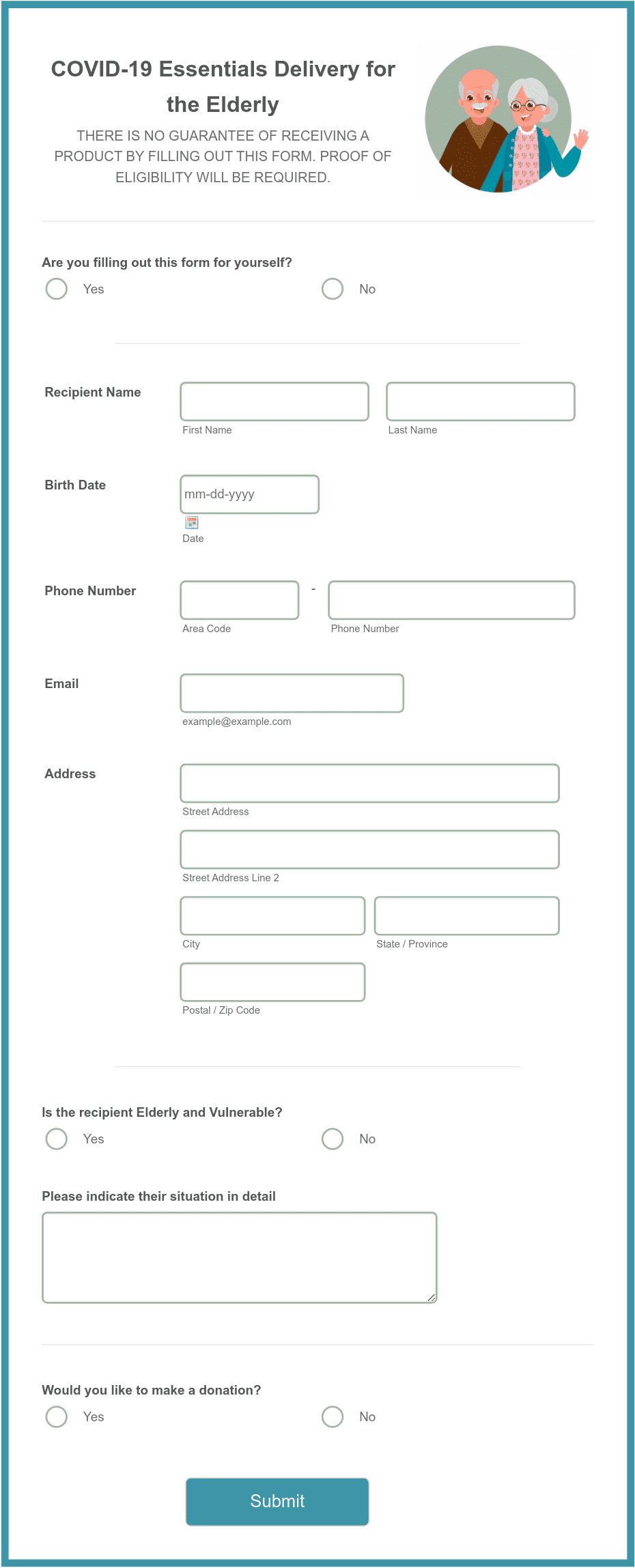 COVID-19 Essentials Delivery for the Elderly Form Template | Jotform