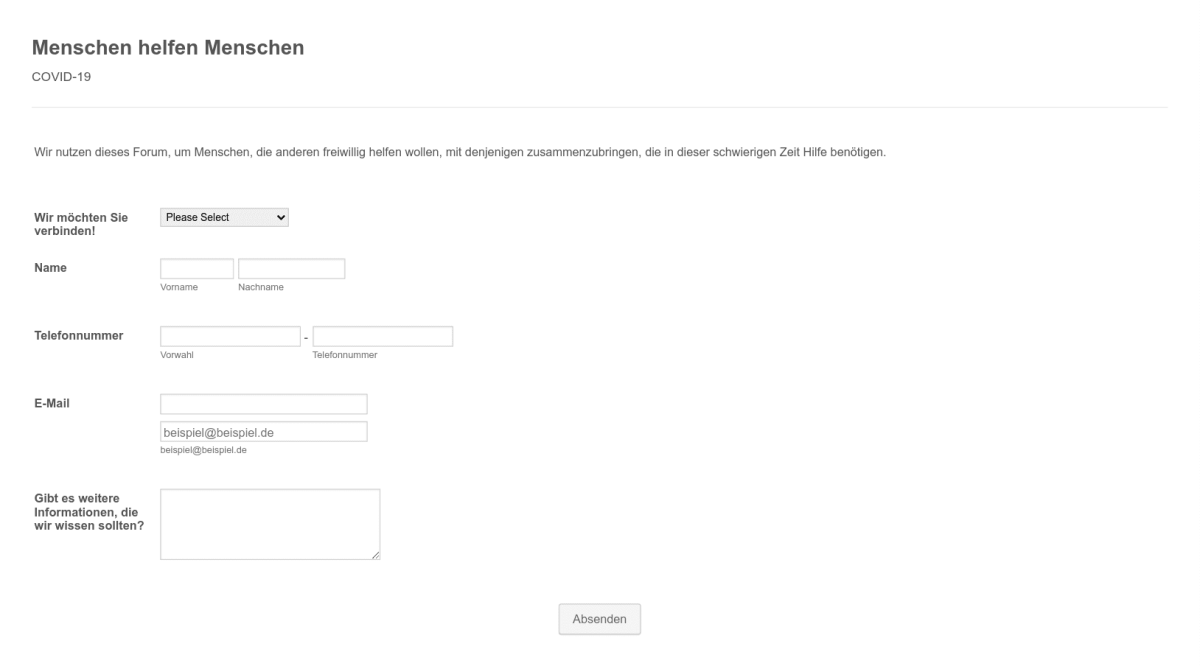 COVID-19 Freiwilligen Bewerbungs-Formular Formularvorlage | Jotform