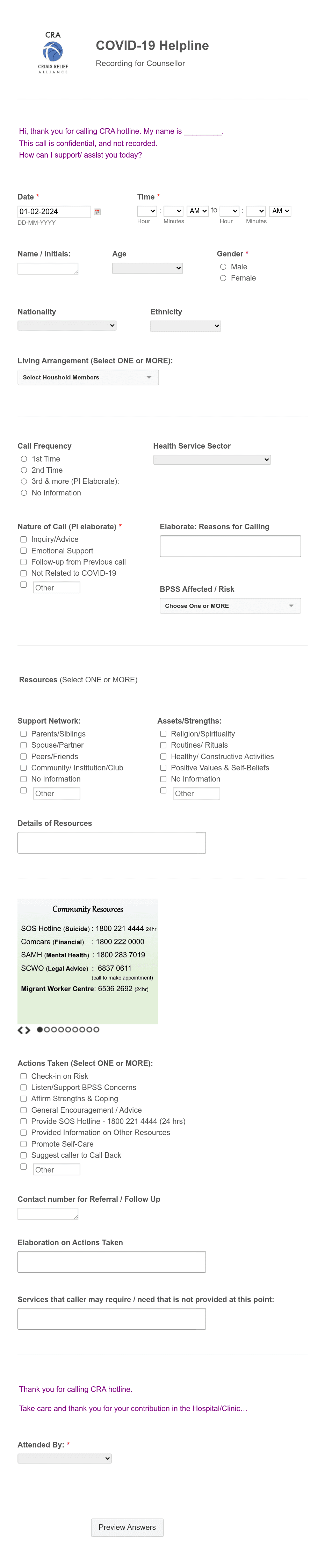 COVID-19 Helpline Report Form Template | Jotform