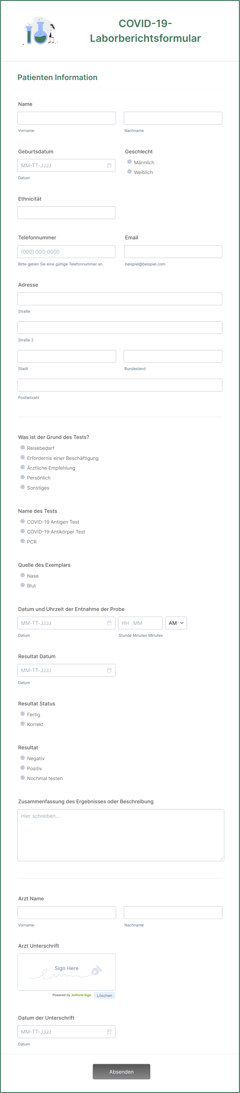 COVID-19-Laborberichtsformular Formularvorlage | Jotform