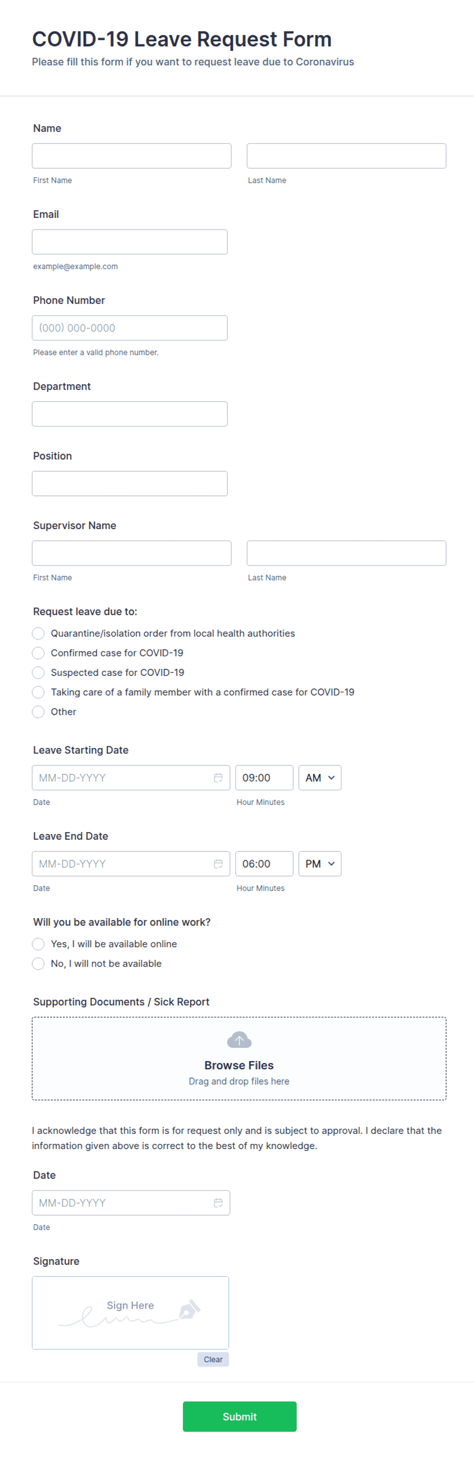 COVID-19 Leave Request Form Template | Jotform