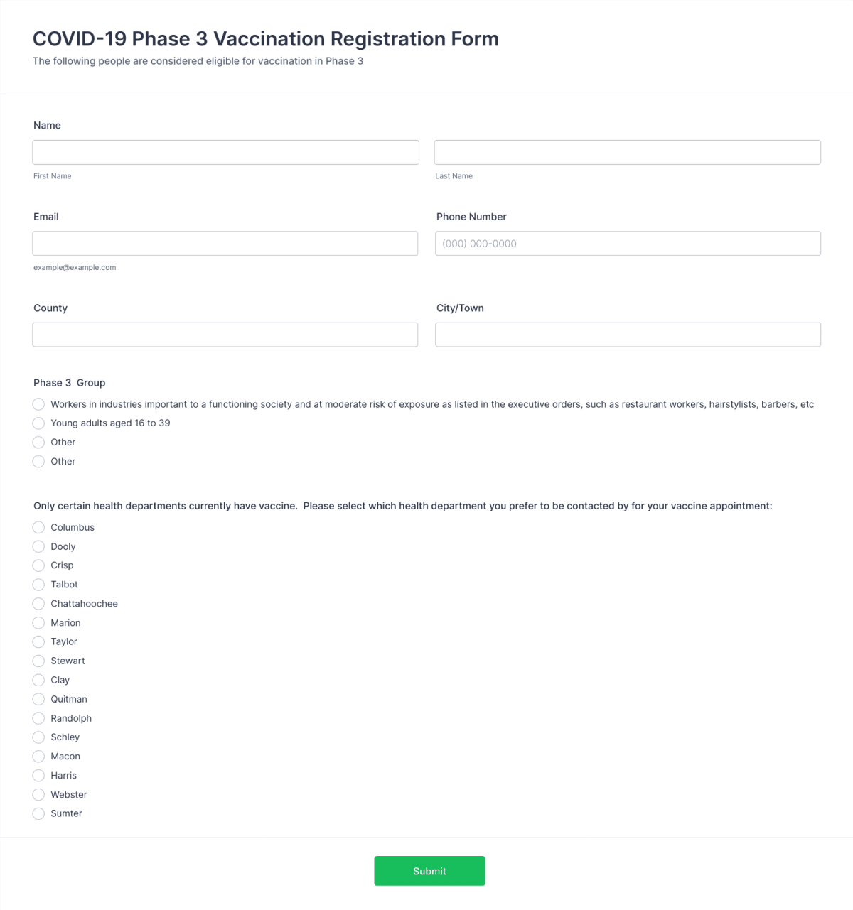 COVID-19 Phase 3 Vaccination Registration Form Template | Jotform