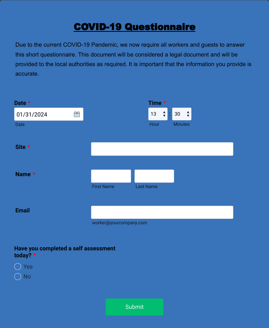 COVID-19 Questionnaire - Canada Form Template | Jotform