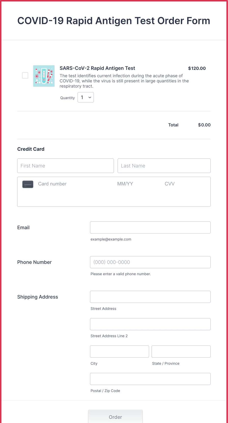 COVID-19 Rapid Antigen Test Order Form Template | Jotform