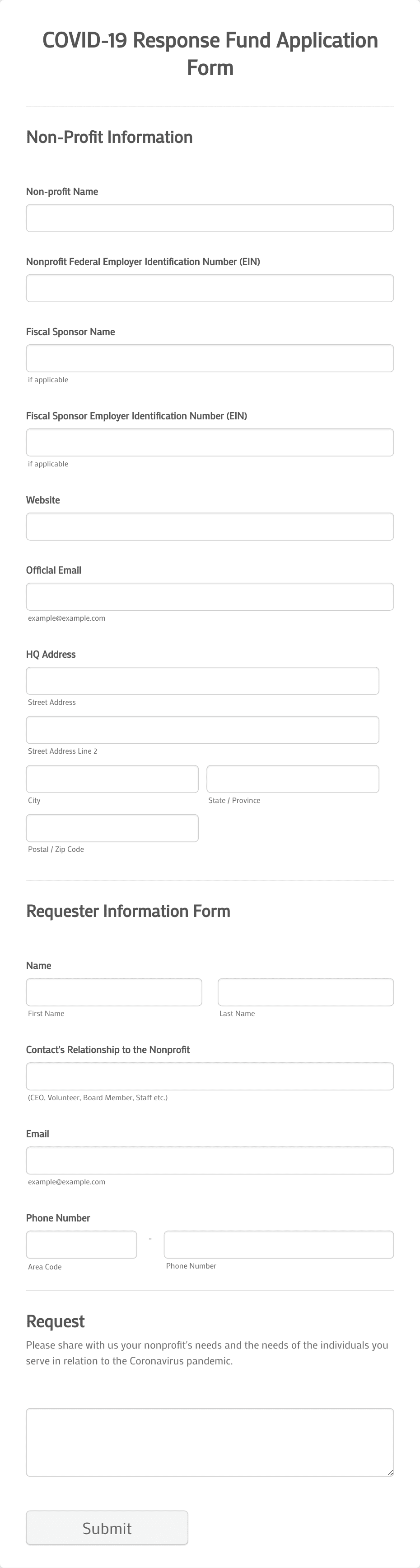 COVID-19 Response Fund Application Form Template | Jotform