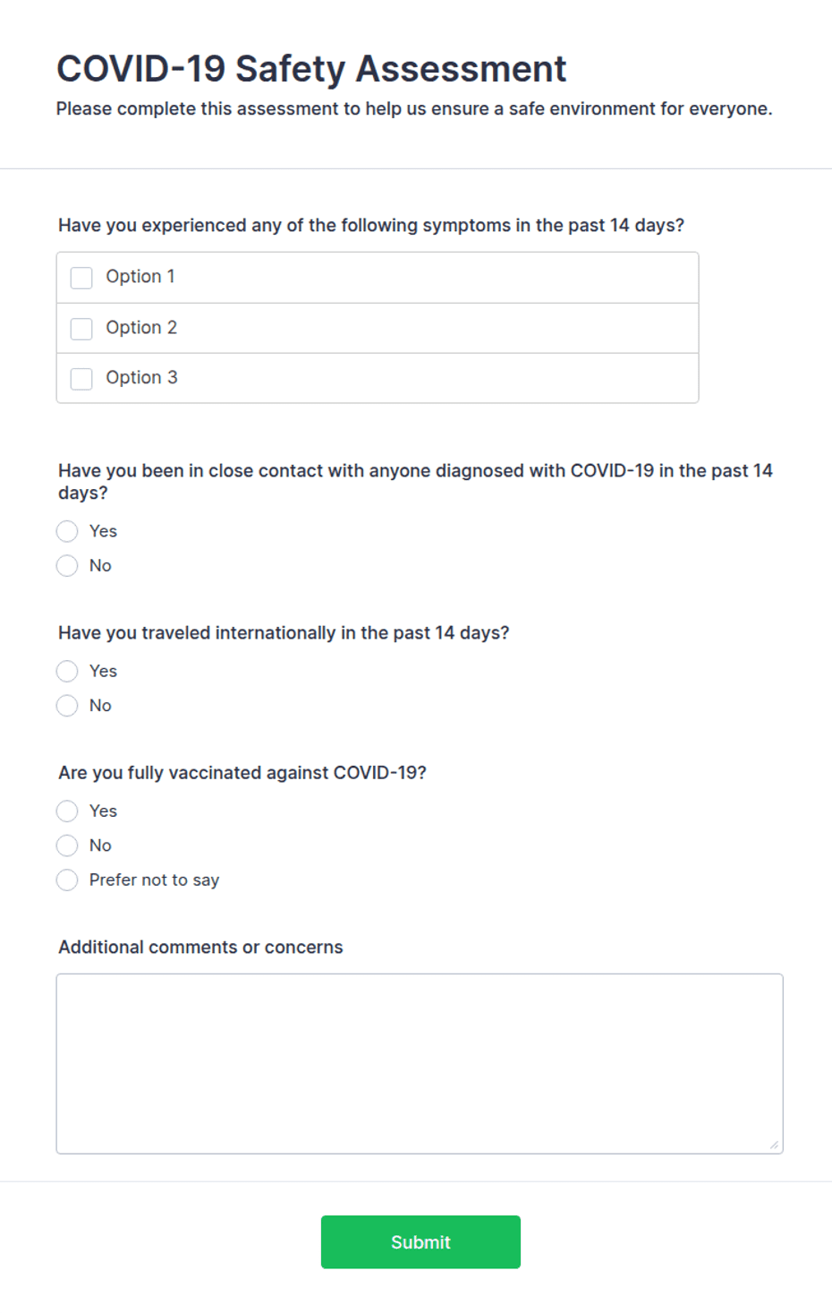 COVID-19 Safety Assessment Form Template | Jotform
