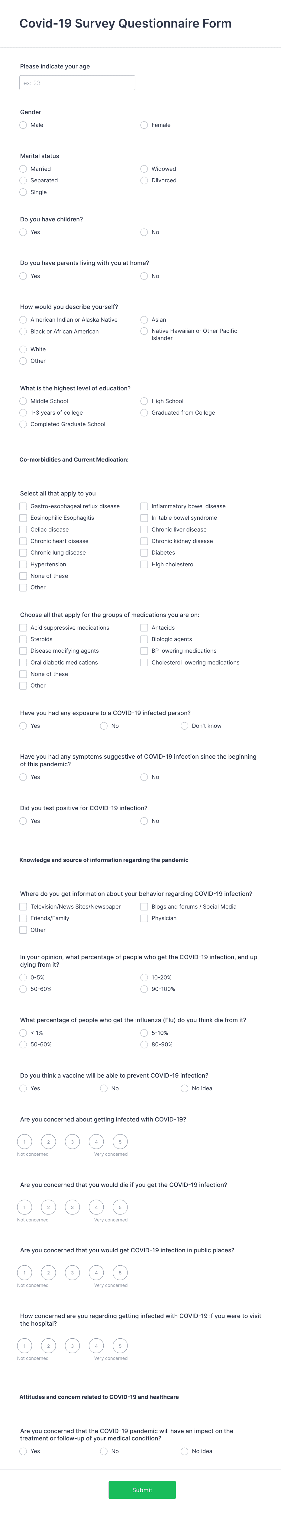 Covid-19 Survey Questionnaire Form Template | Jotform