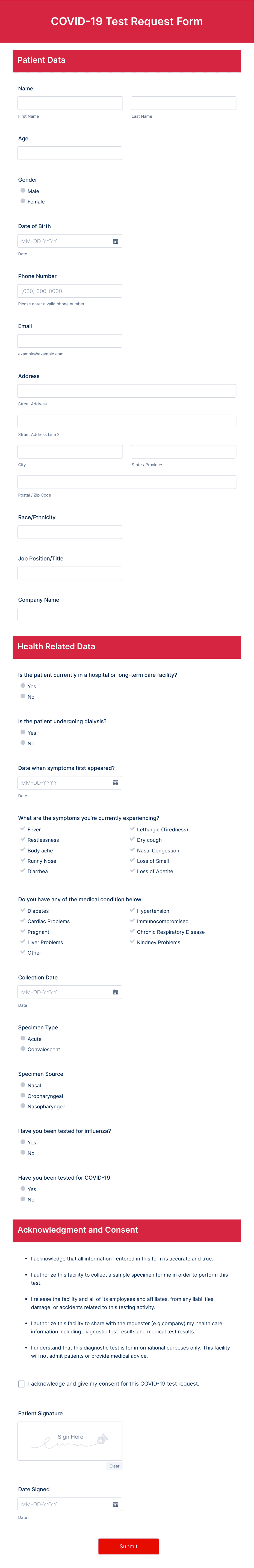 COVID-19 Test Request Form Template | Jotform