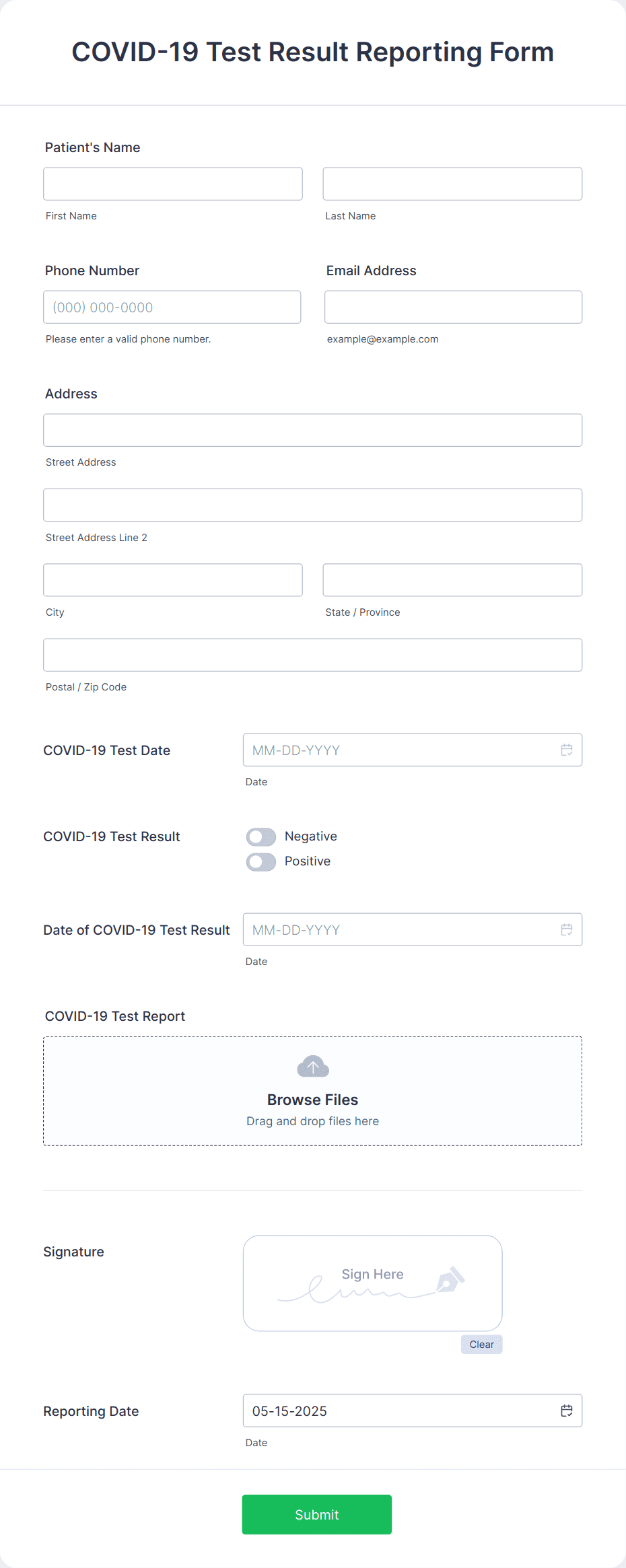 COVID-19 Test Result Reporting Form Template | Jotform