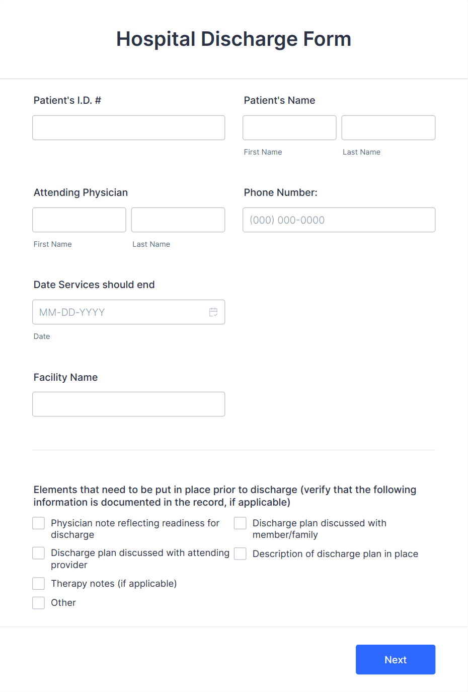 COVID-19 Testing Hospital Discharge Form Template | Jotform