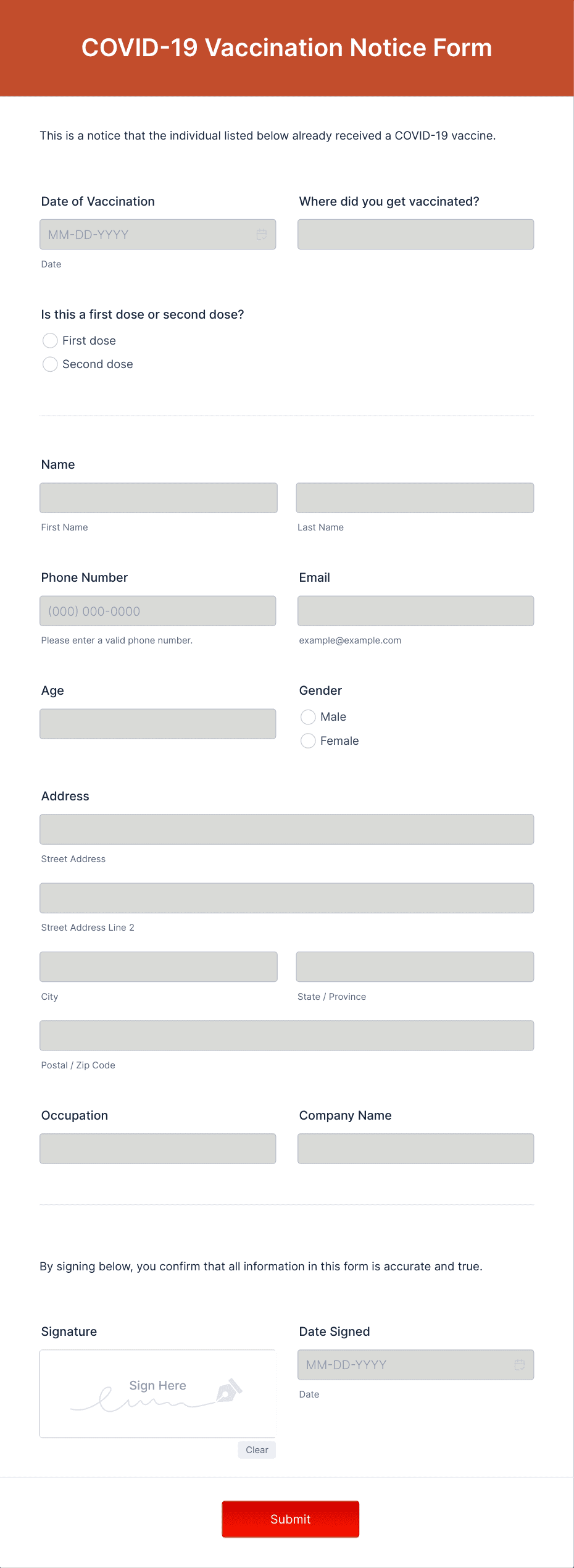 COVID-19 Vaccination Notice Form Template | Jotform