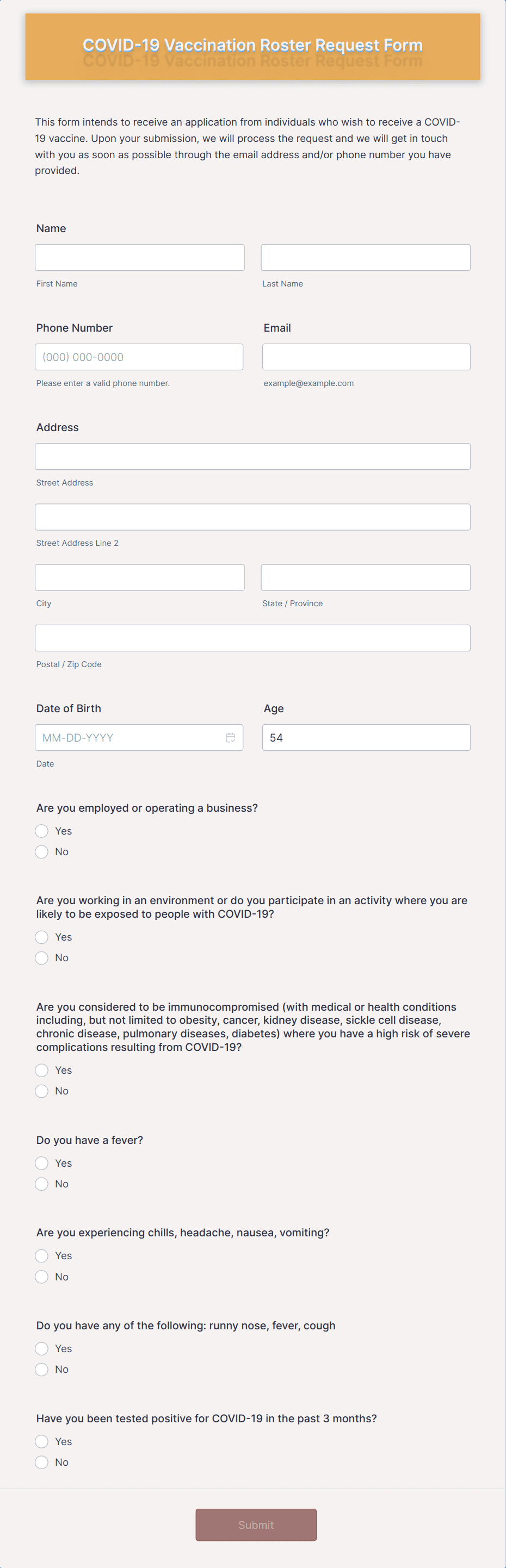 COVID-19 Vaccination Roster Request Form Template | Jotform