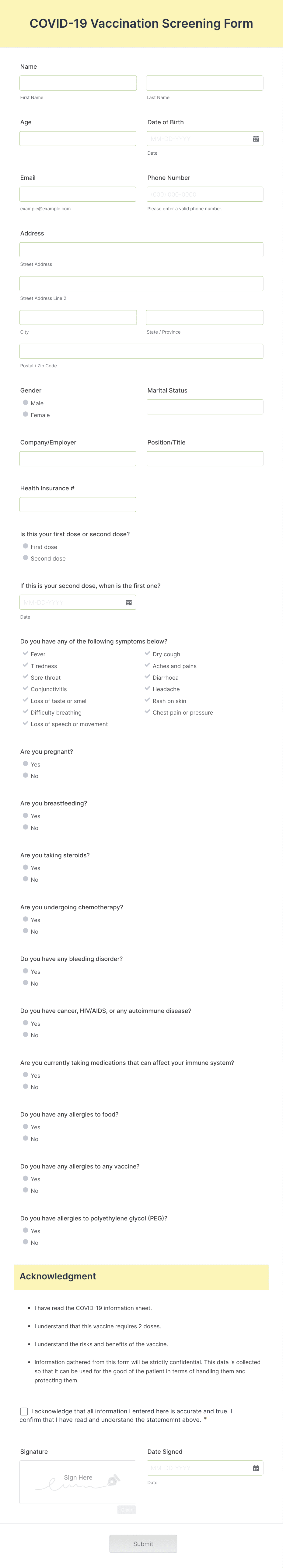 COVID-19 Vaccination Screening Form Template | Jotform