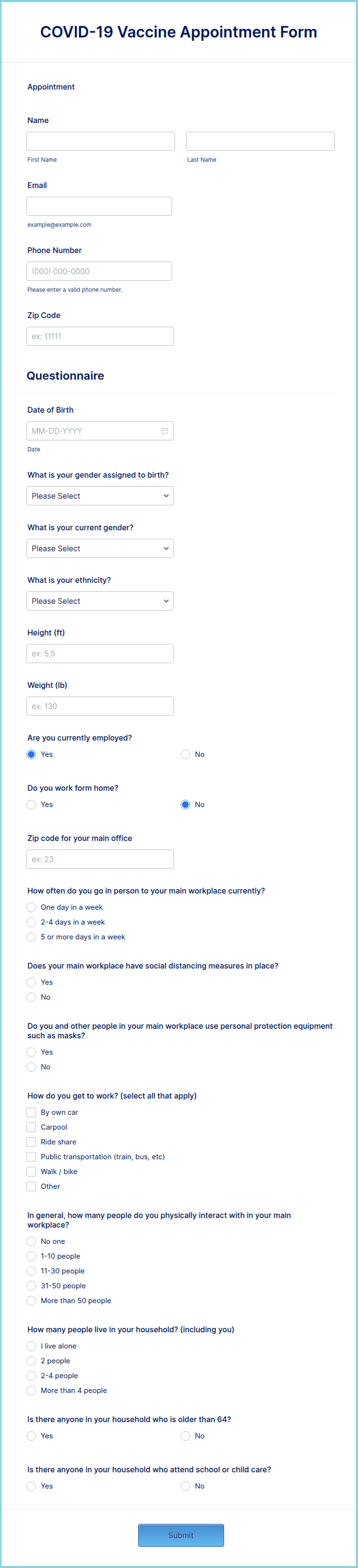 COVID-19 Vaccine Appointment Form Template | Jotform