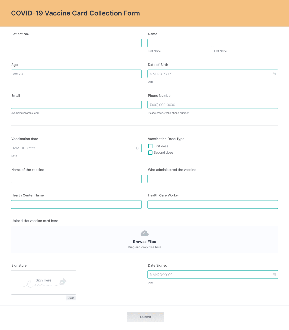COVID-19 Vaccine Card Collection Form Template | Jotform