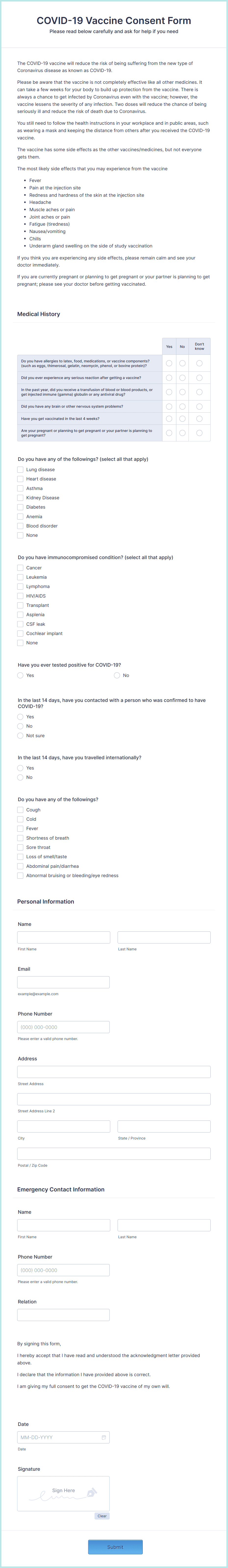 COVID-19 Vaccine Consent Form Template | Jotform