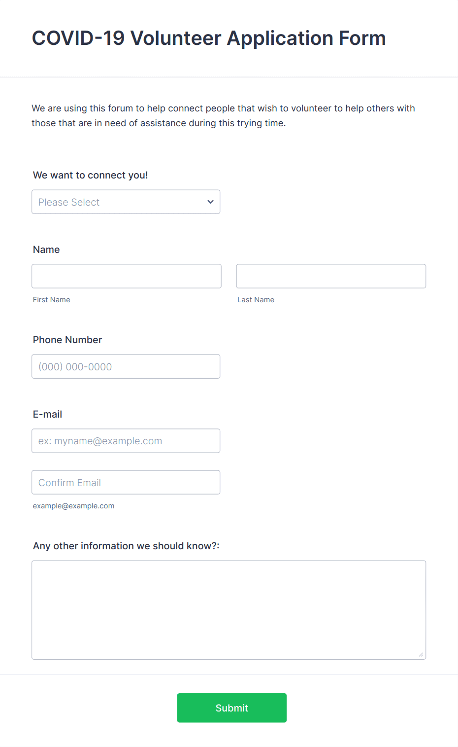 COVID-19 Volunteer Application Form Template | Jotform