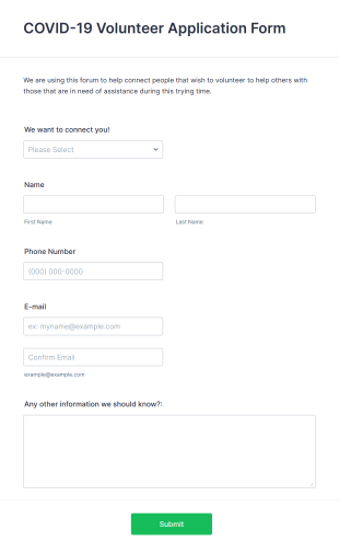 COVID-19 Volunteer Application Form Template | Jotform