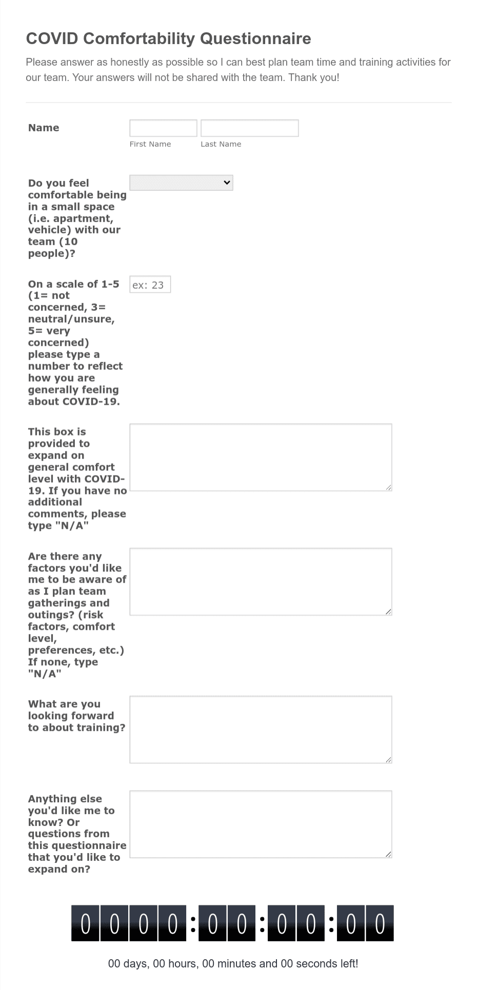 COVID Comfortability Form Template | Jotform