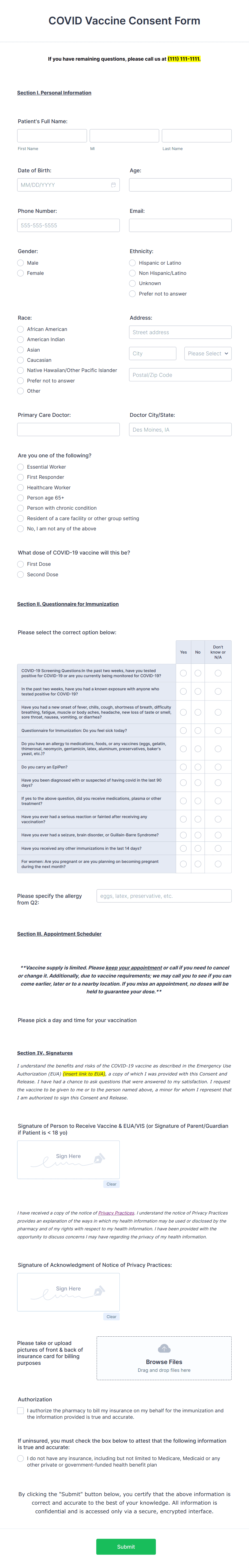 COVID Vaccine Consent Form Template | Jotform