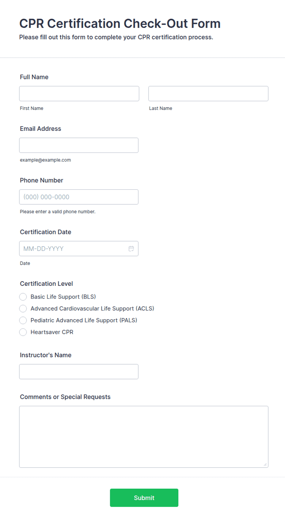 CPR Certification Check-Out Form Template | Jotform