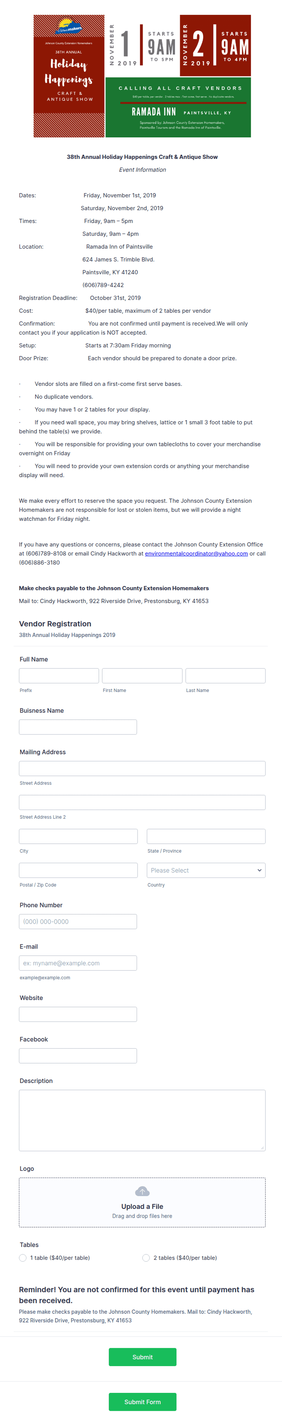 Craft Fair Vendor Registration Form Template | Jotform