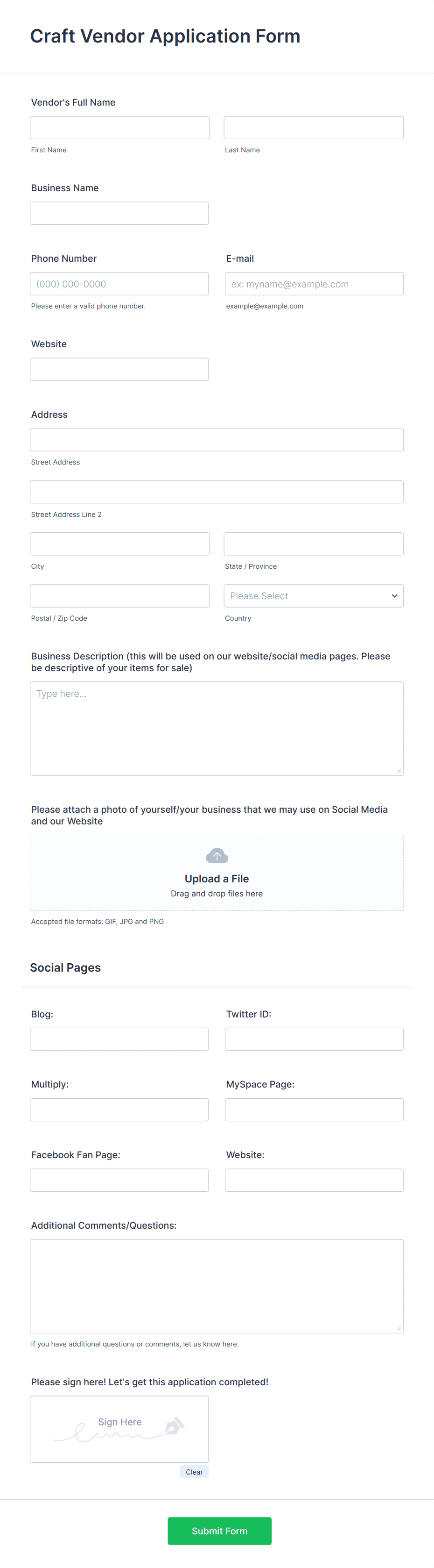 Craft Vendor Application Form Template | Jotform