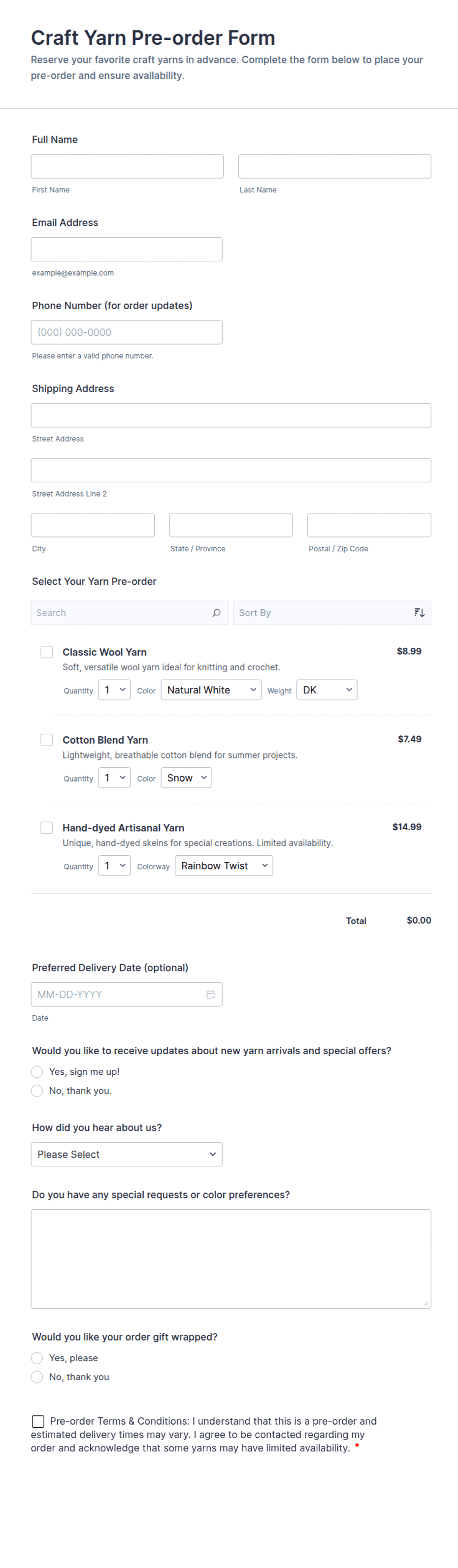 Craft Yarn Pre-order Form Template | Jotform