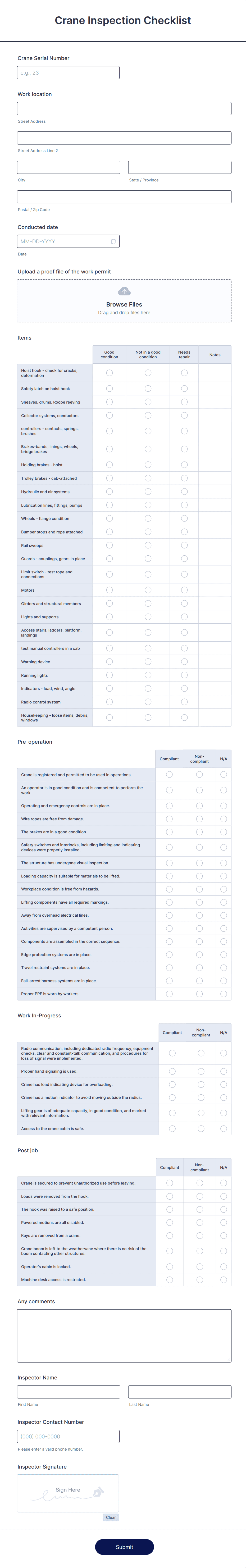 Crane Inspection Checklist Form Template | Jotform