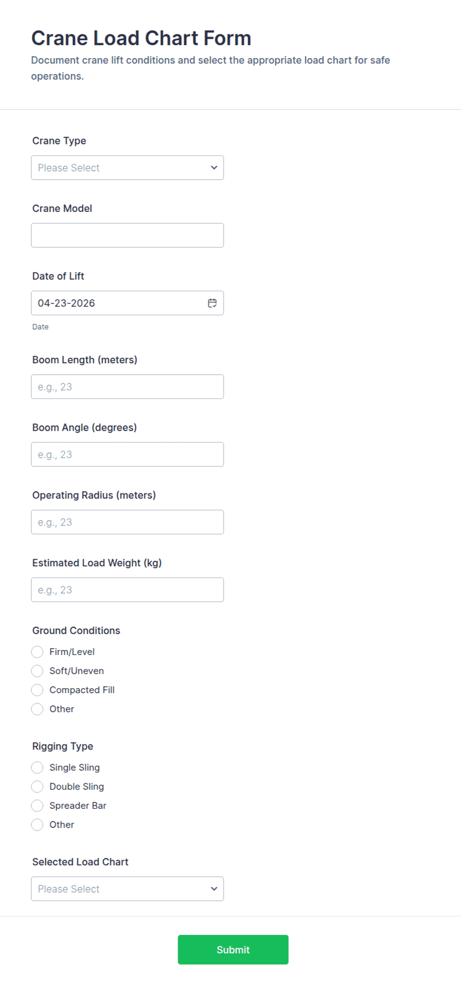 Crane Load Chart Form Template | Jotform