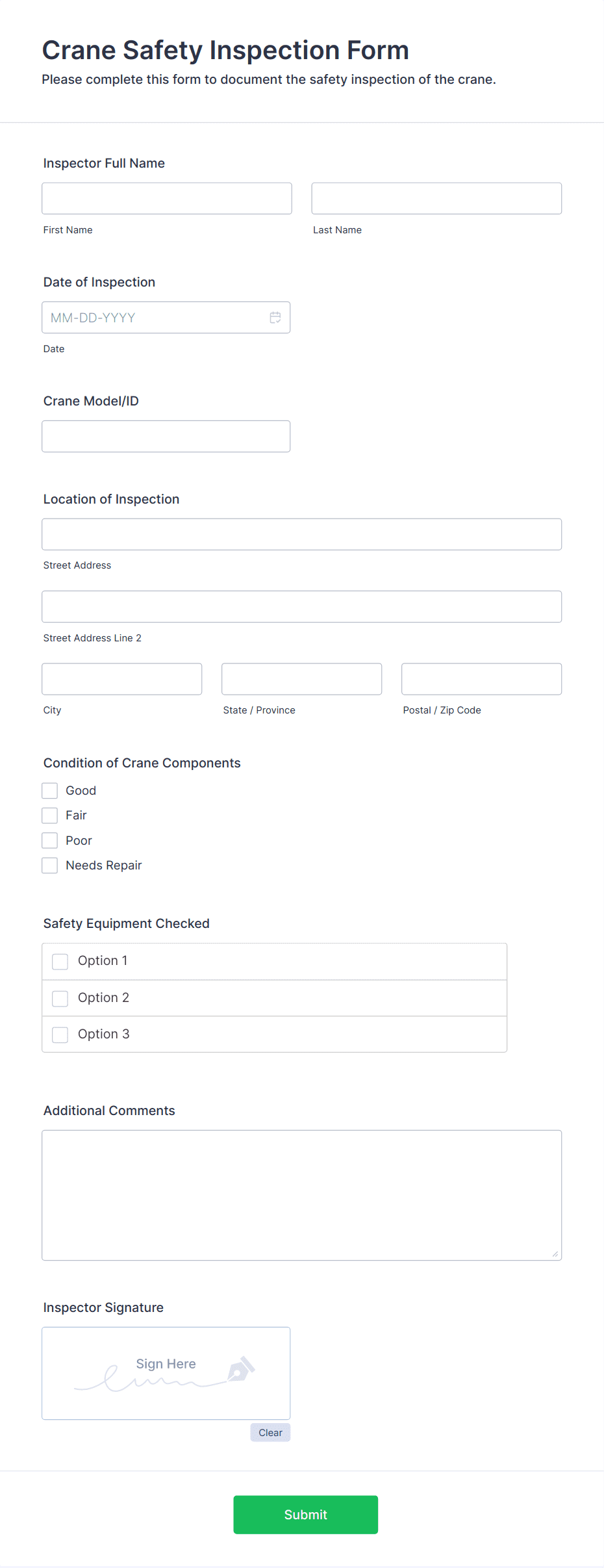 Crane Safety Inspection Form Template | Jotform