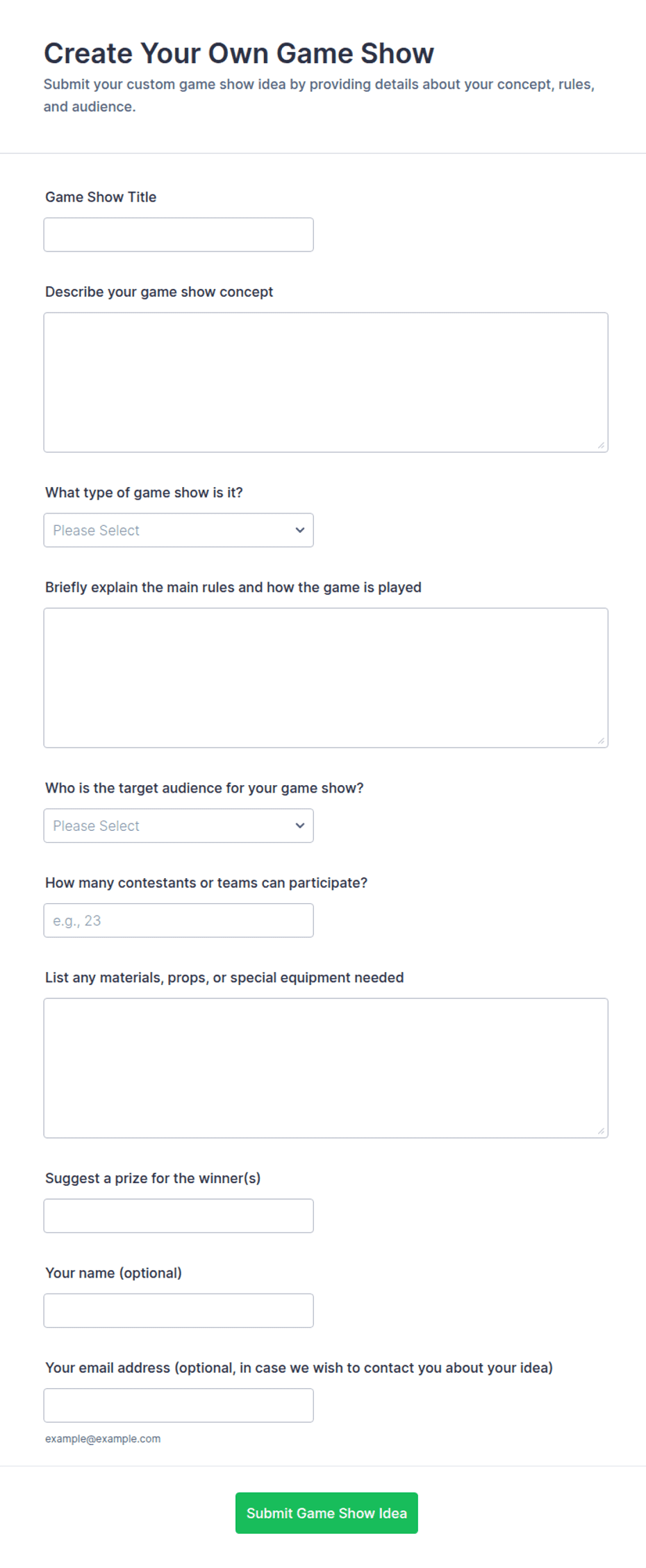 Create Your Own Game Show Form Template | Jotform