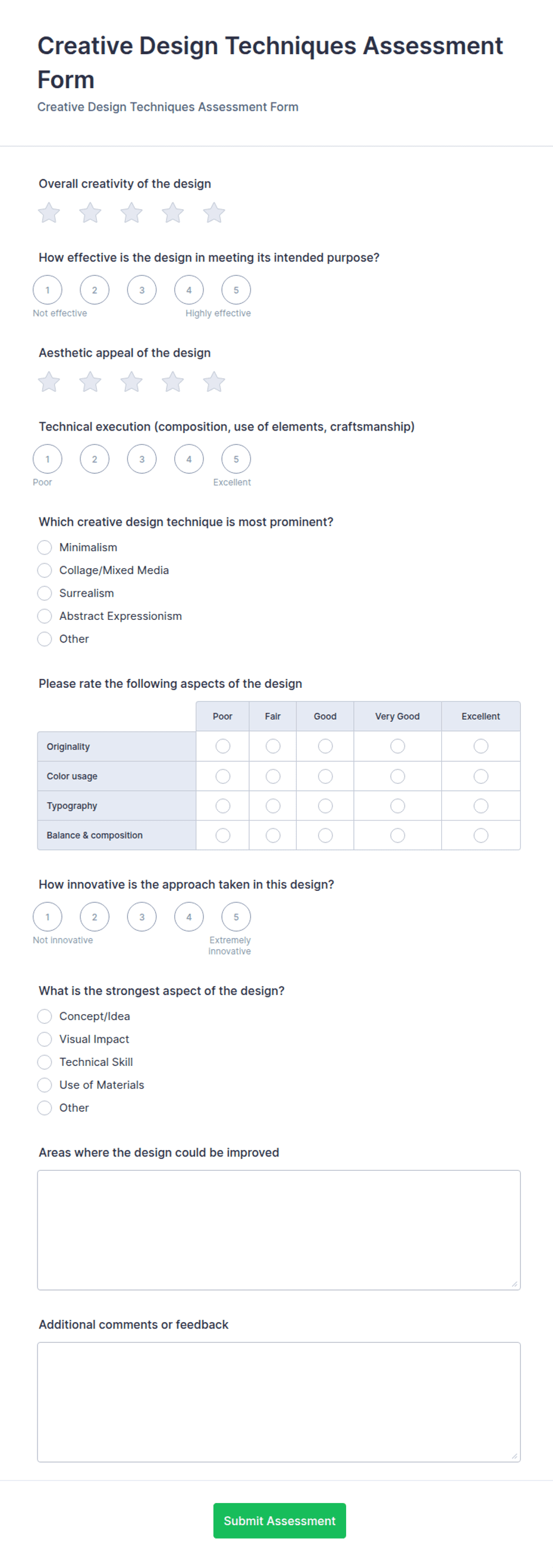 Creative Design Techniques Assessment Form Template | Jotform