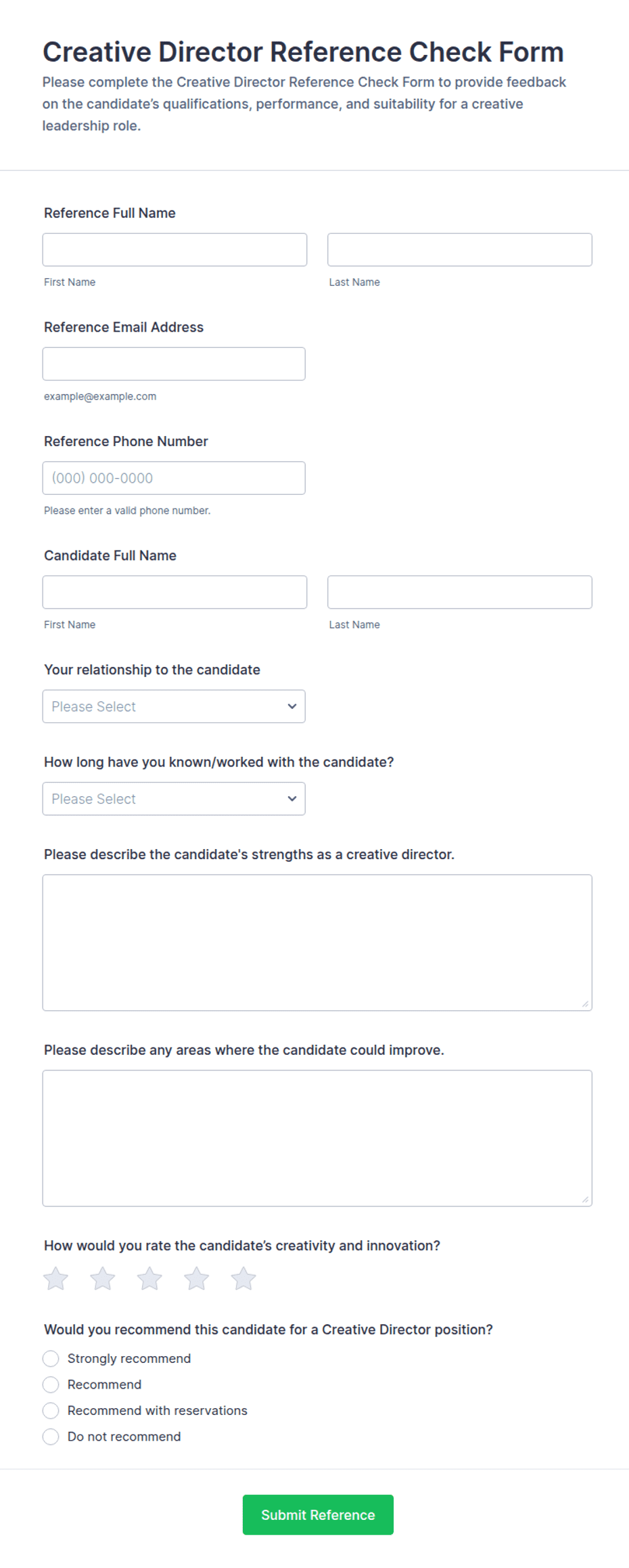 Creative Director Reference Check Form Template | Jotform