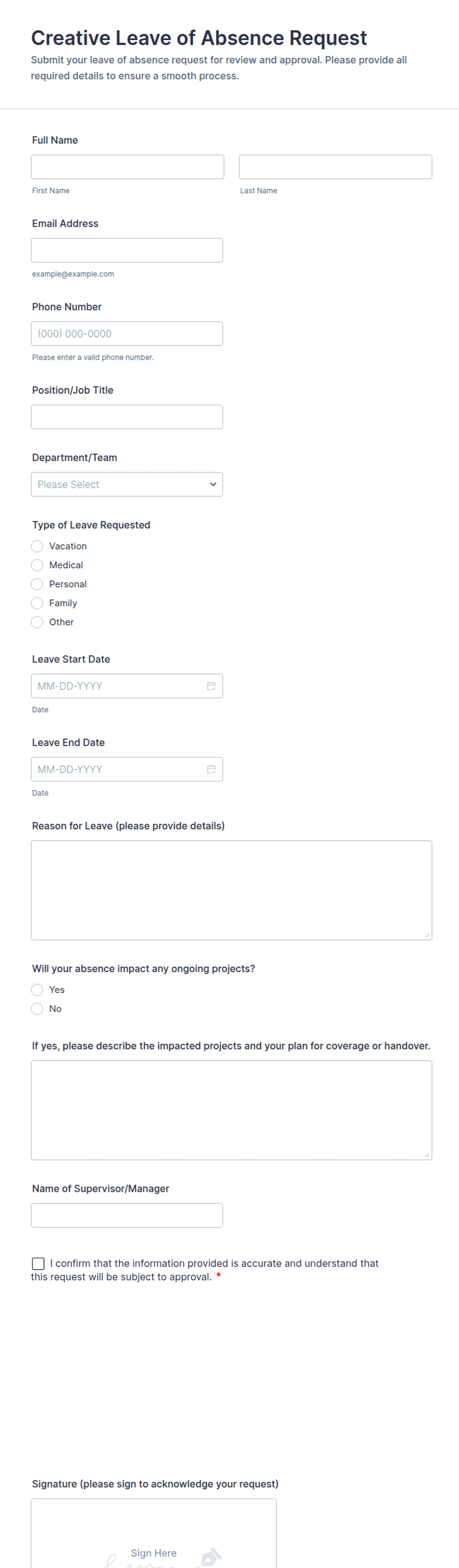 Creative Leave of Absence Request Form Template | Jotform