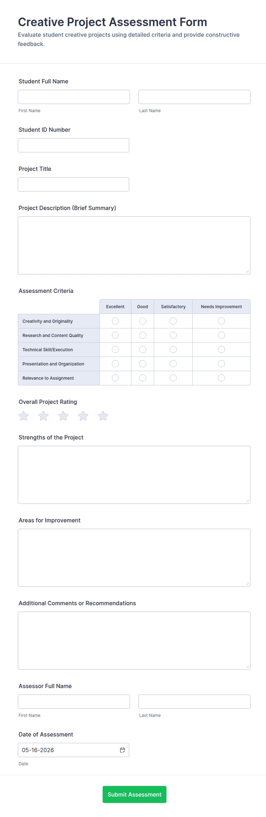 Creative Project Assessment Form Template | Jotform