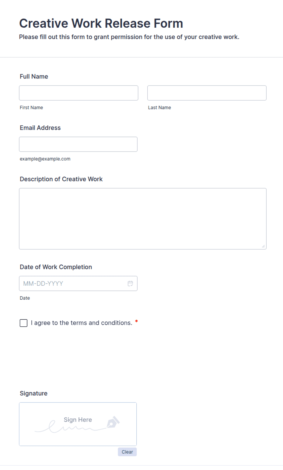 Creative Work Release Form Template | Jotform