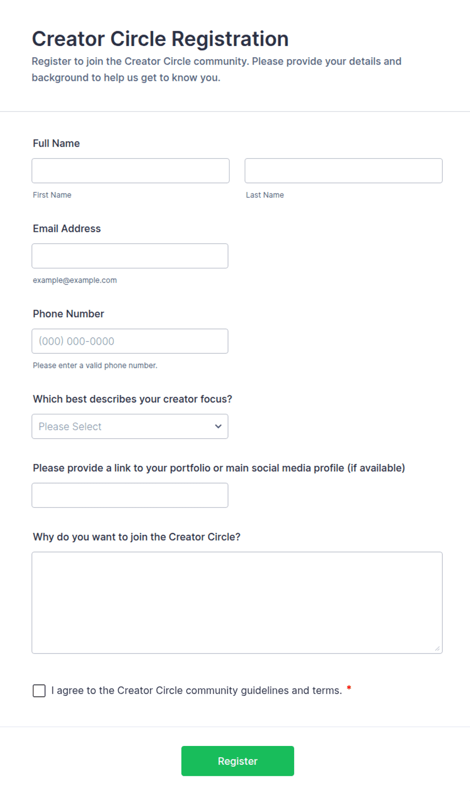 Creator Circle Registration Form Template | Jotform
