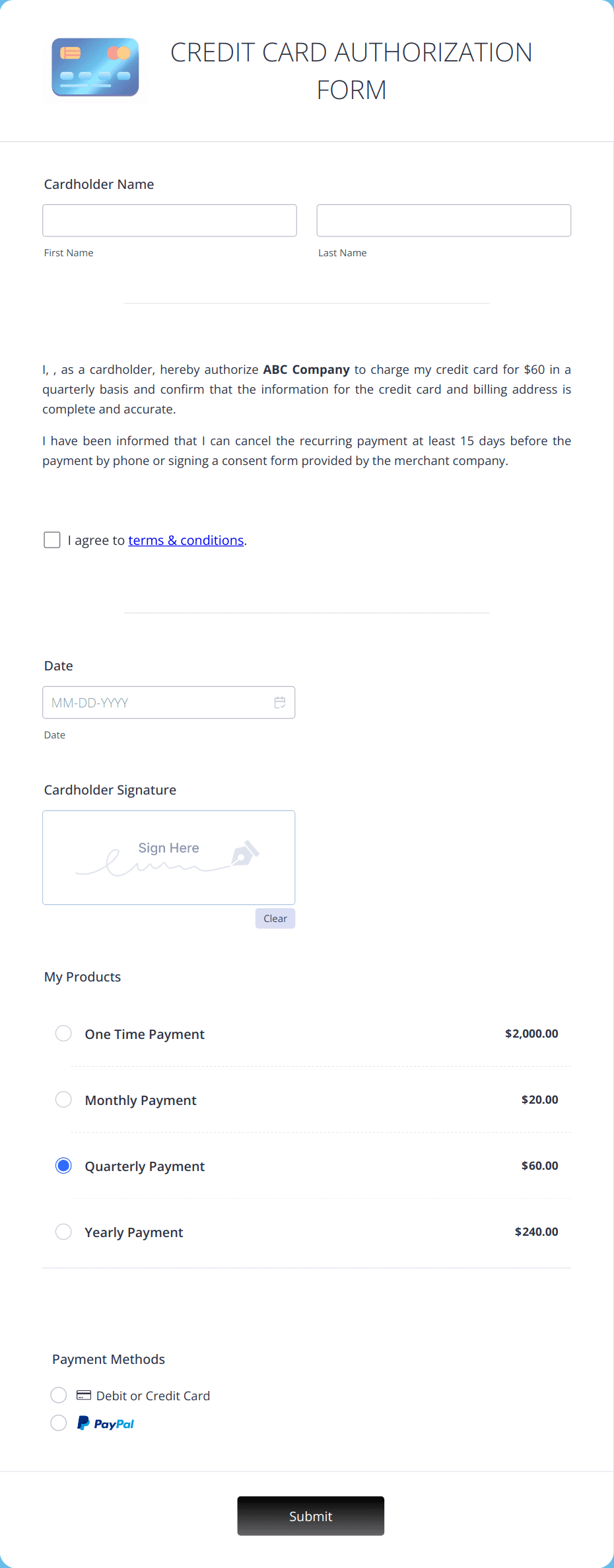 Credit Card Authorization Form Template | Jotform