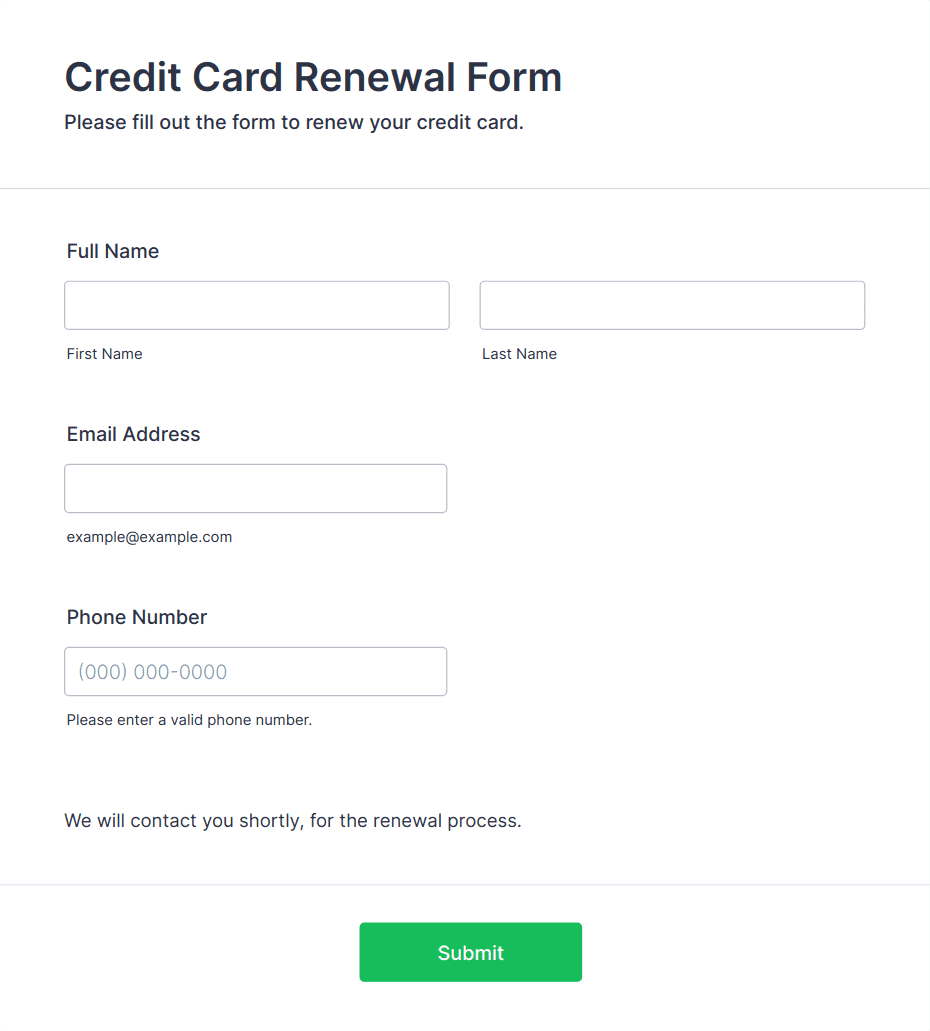 Credit Card Renewal Form Template | Jotform