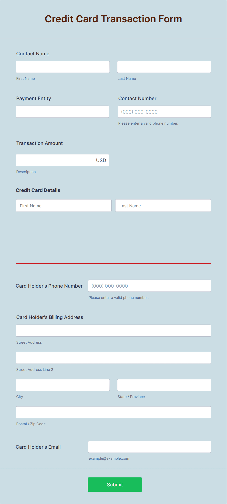 Credit Card Transaction Form Template | Jotform