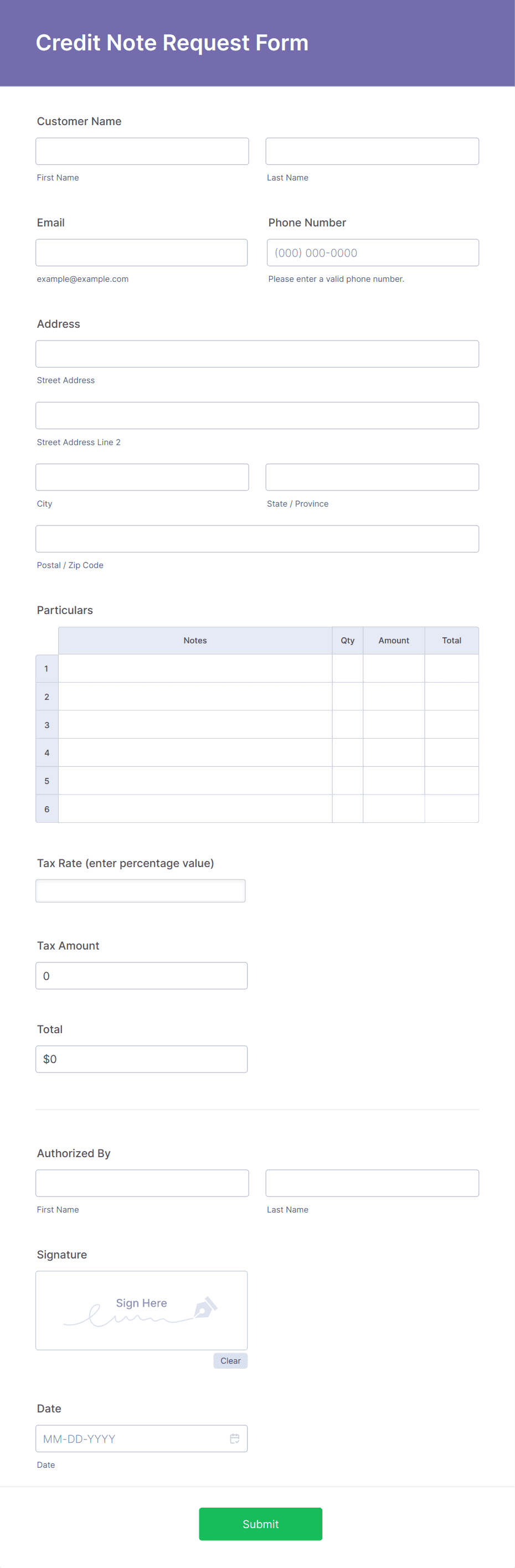 Credit Note Request Form Template | Jotform