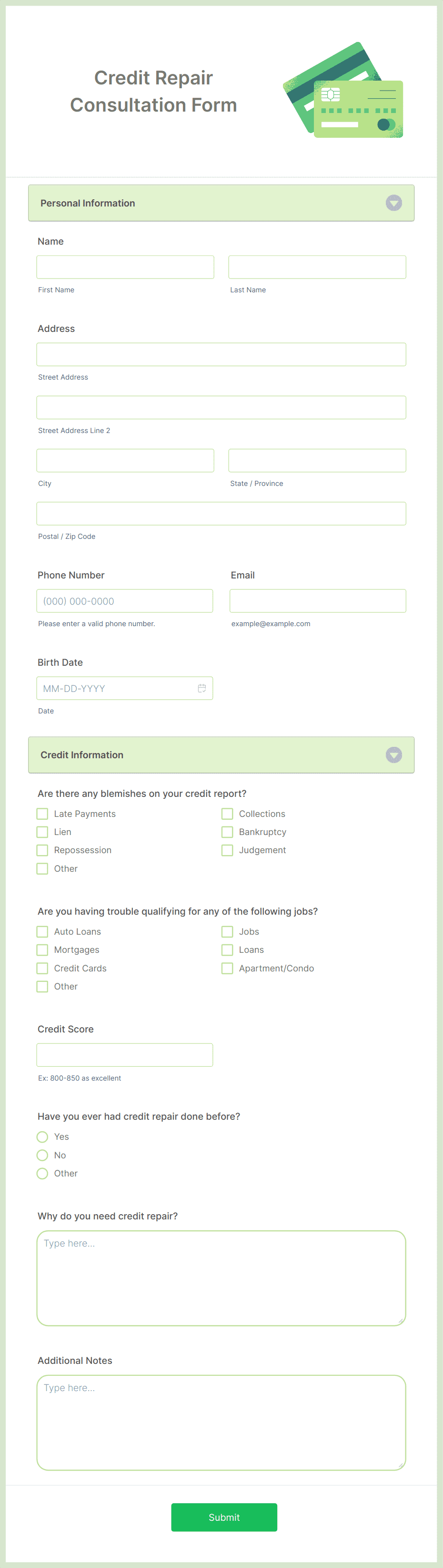 Credit Repair Consultation Form Template | Jotform