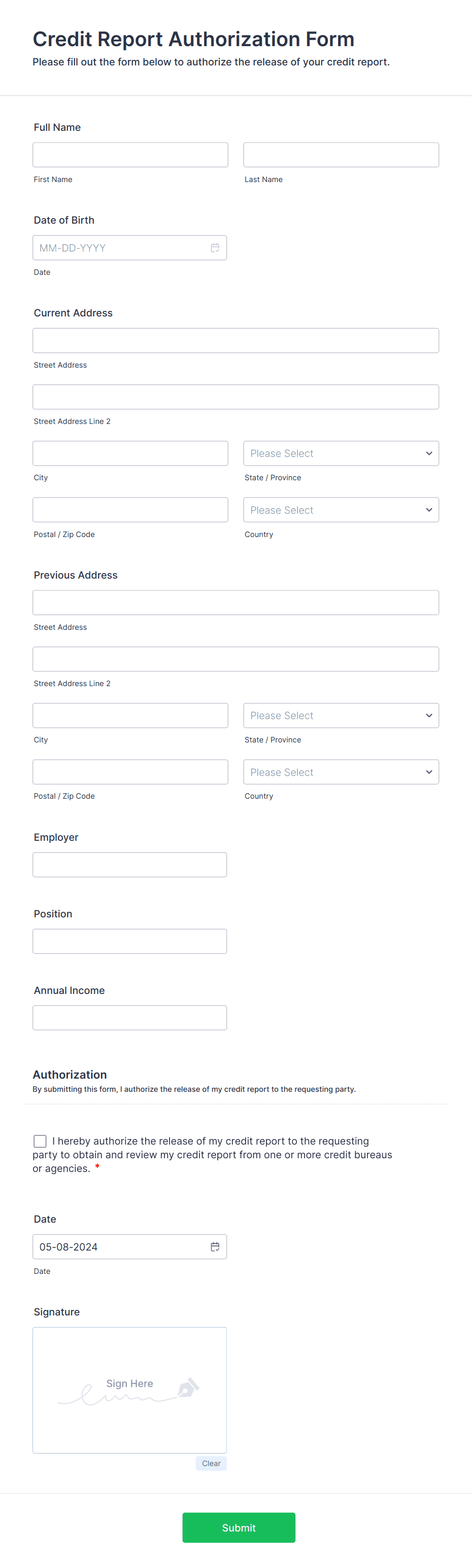 Credit Report Authorization Form Template | Jotform