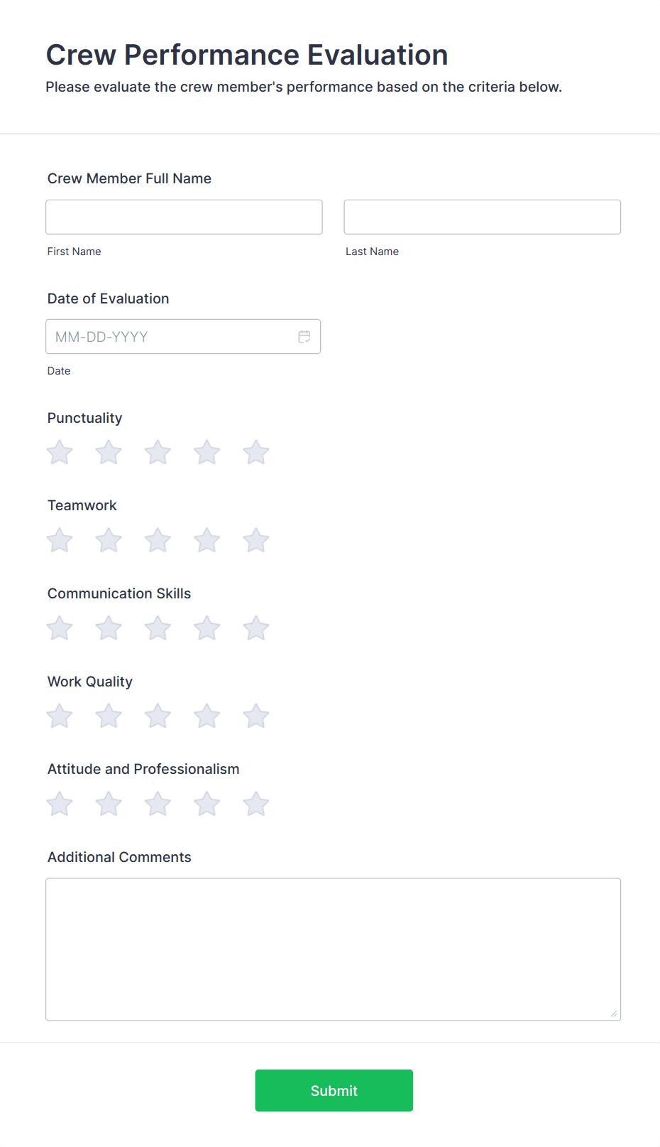 Crew Performance Evaluation Form Template | Jotform